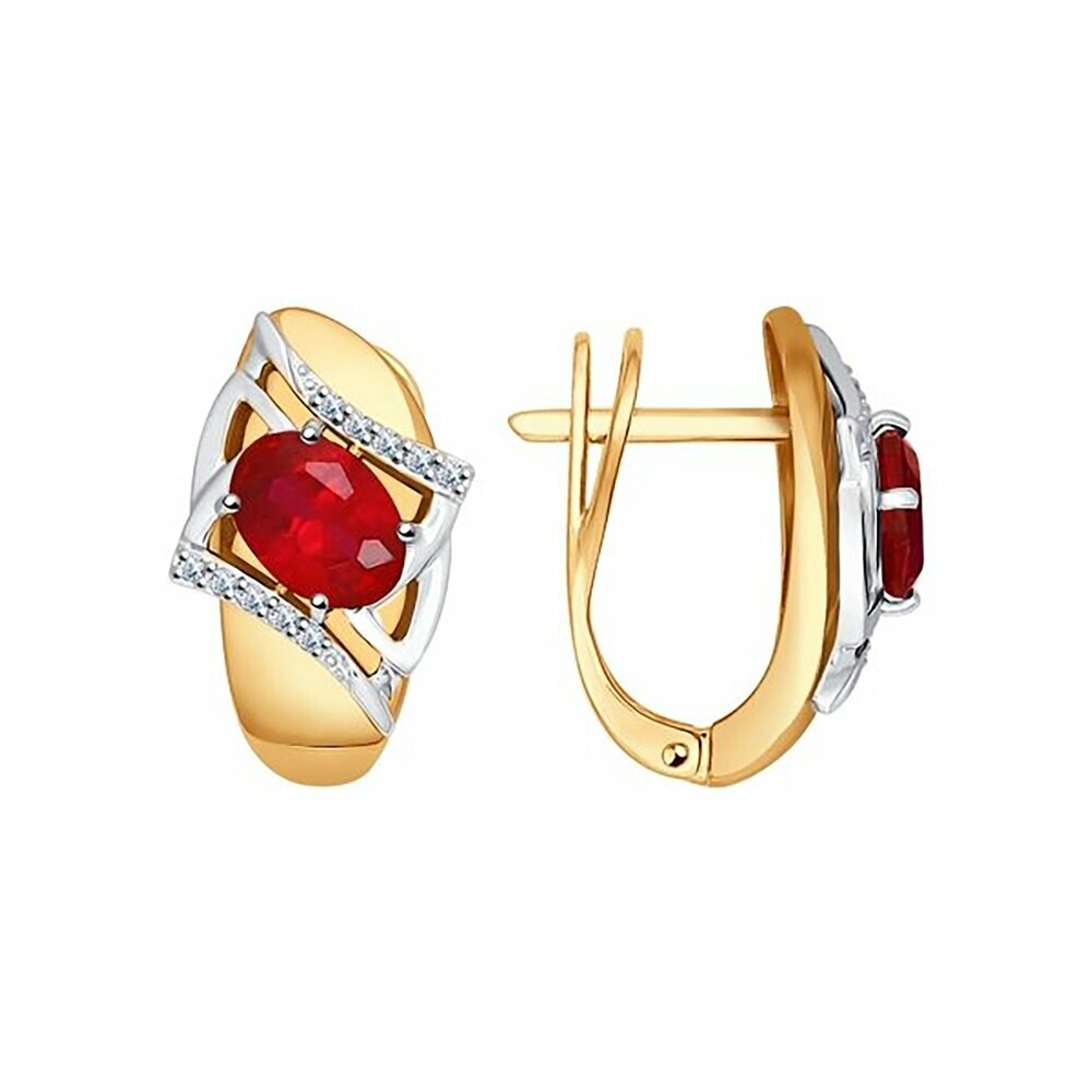 Серьги, золото, 585 проба, бриллиант, корунд
