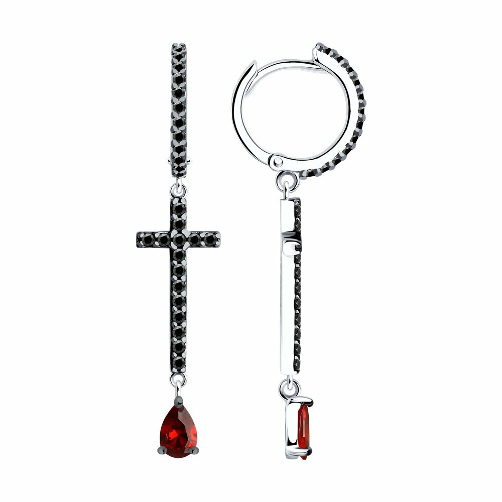 Серьги с подвесками, серебро, 925 проба, родирование, фианит
