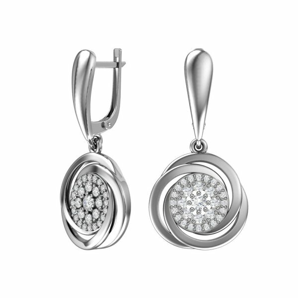 Серьги с подвесками, серебро, 925 проба, родирование, фианит