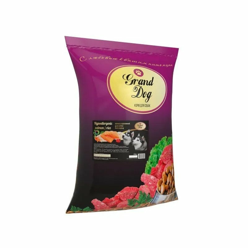 Сухой корм Grand dog Hypoallergenic Salmon and rice гипоаллергенный с лососем и рисом для взрослых собак всех пород 15 кг