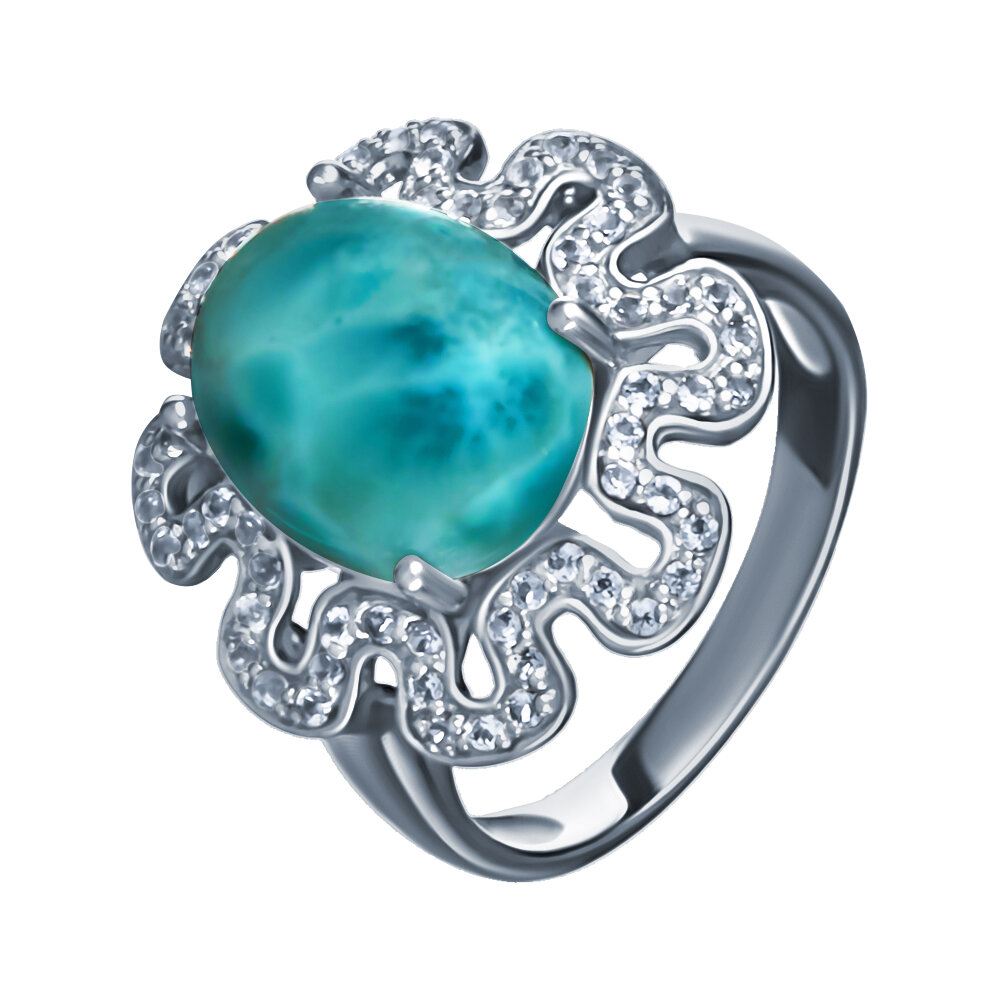 Кольцо, серебро, 925 проба, топаз, ларимар