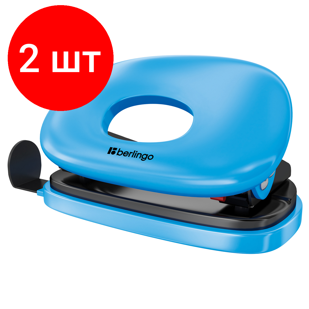 Комплект 2 шт, Дырокол Berlingo "Round" 10л, пластиковый, голубой