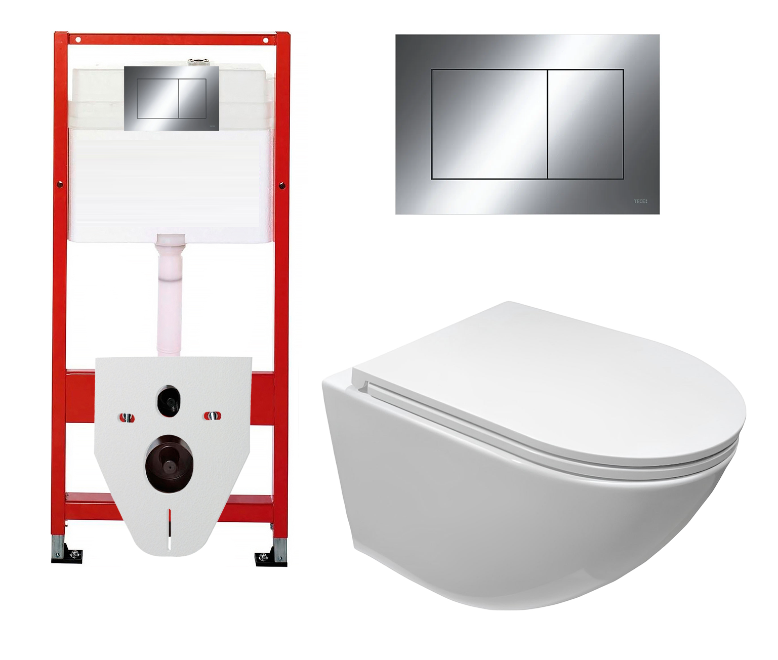 Комплект 3 в 1 инсталляция Tece Now 9400412 + Подвесной унитаз CeruttiSpa Sella aria CT7183 с кнопкой хром квадрат