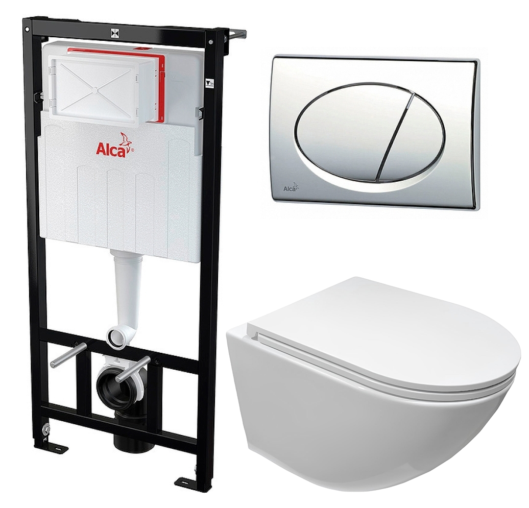 Комплект 3 в 1 инсталляция AlcaPlast + Унитаз подвесной CeruttiSpa Sella aria CT7183 + кнопка хром