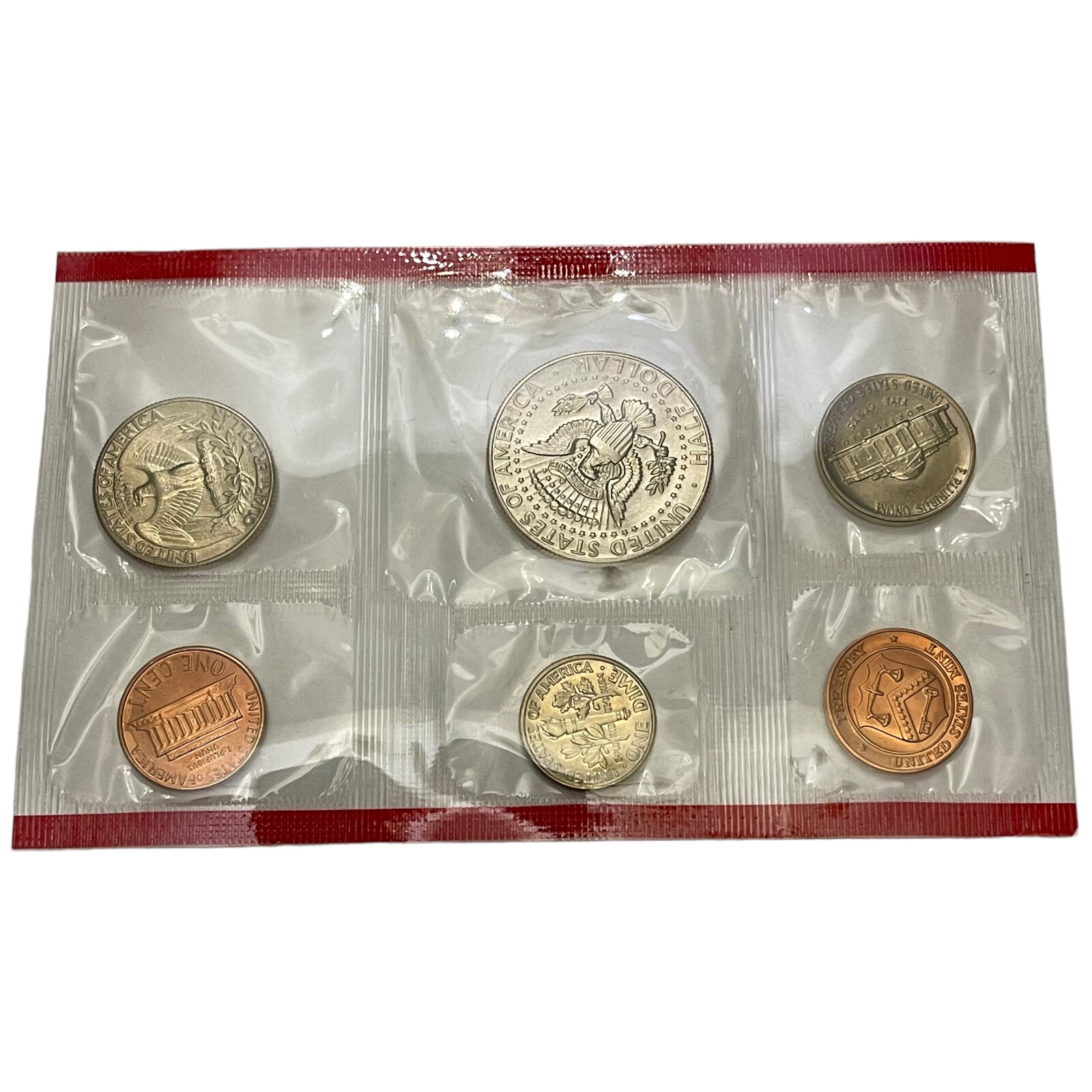 США, набор монет регулярного выпуска 1, 5, 10, 25, 50 центов 1986 г. (D) (Запайка)