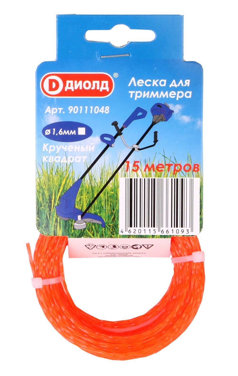 Леска для триммера Диолд 1,6 мм - 15 м (крученый квадрат)
