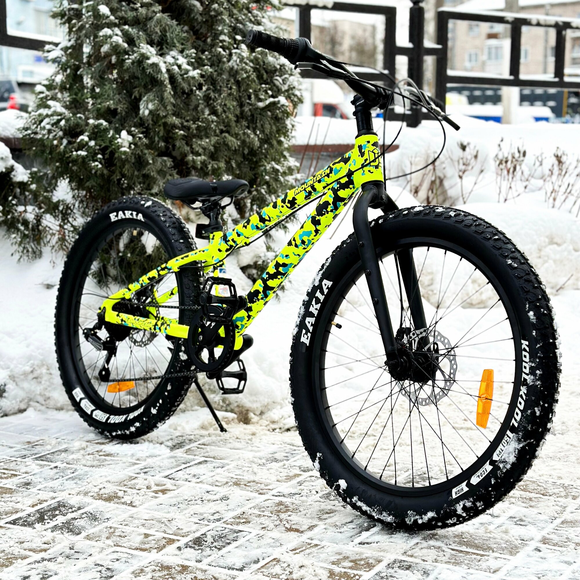 Горный подростковый велосипед JOYOY, диаметр колес 24", рама алюминий, камуфляж салатовый