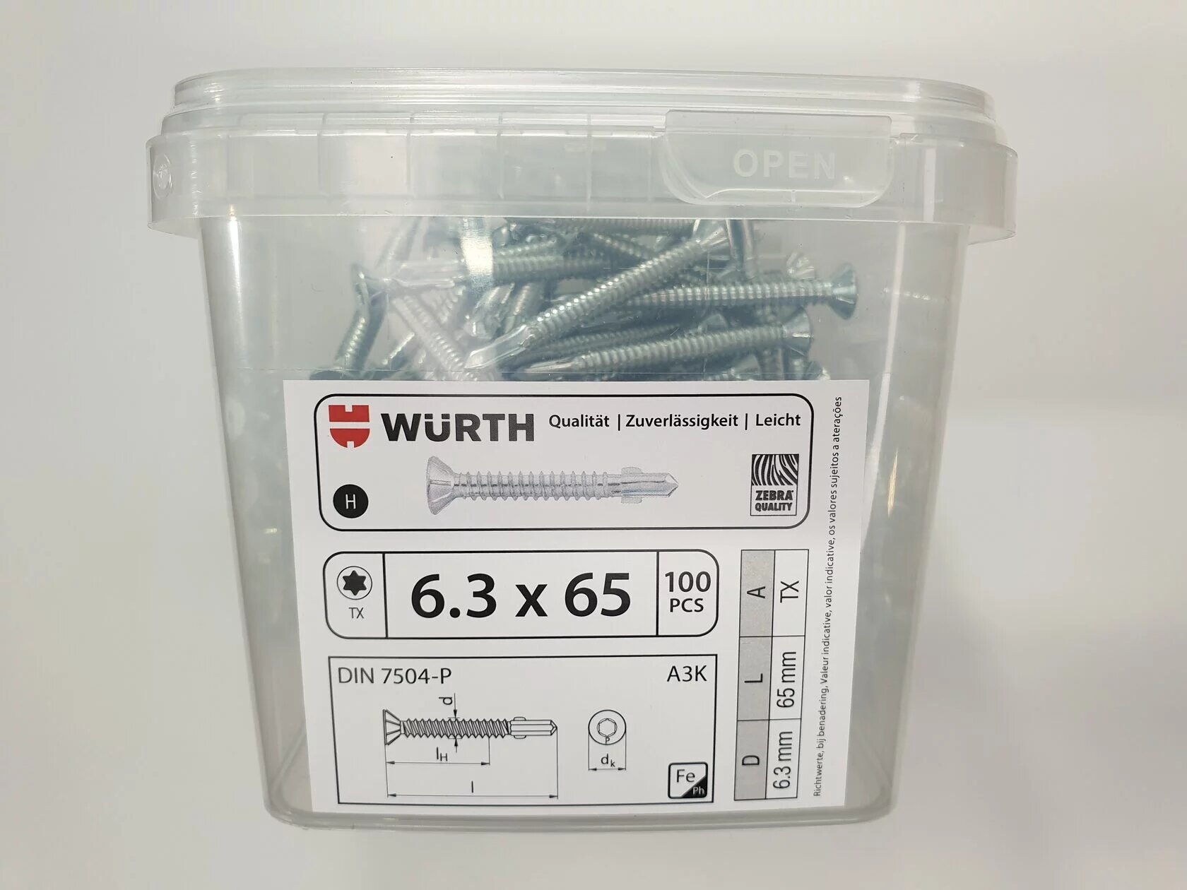 Саморез по металлу DIN 7504-P 6.3x65 (100 pcs) WURTH, Германия