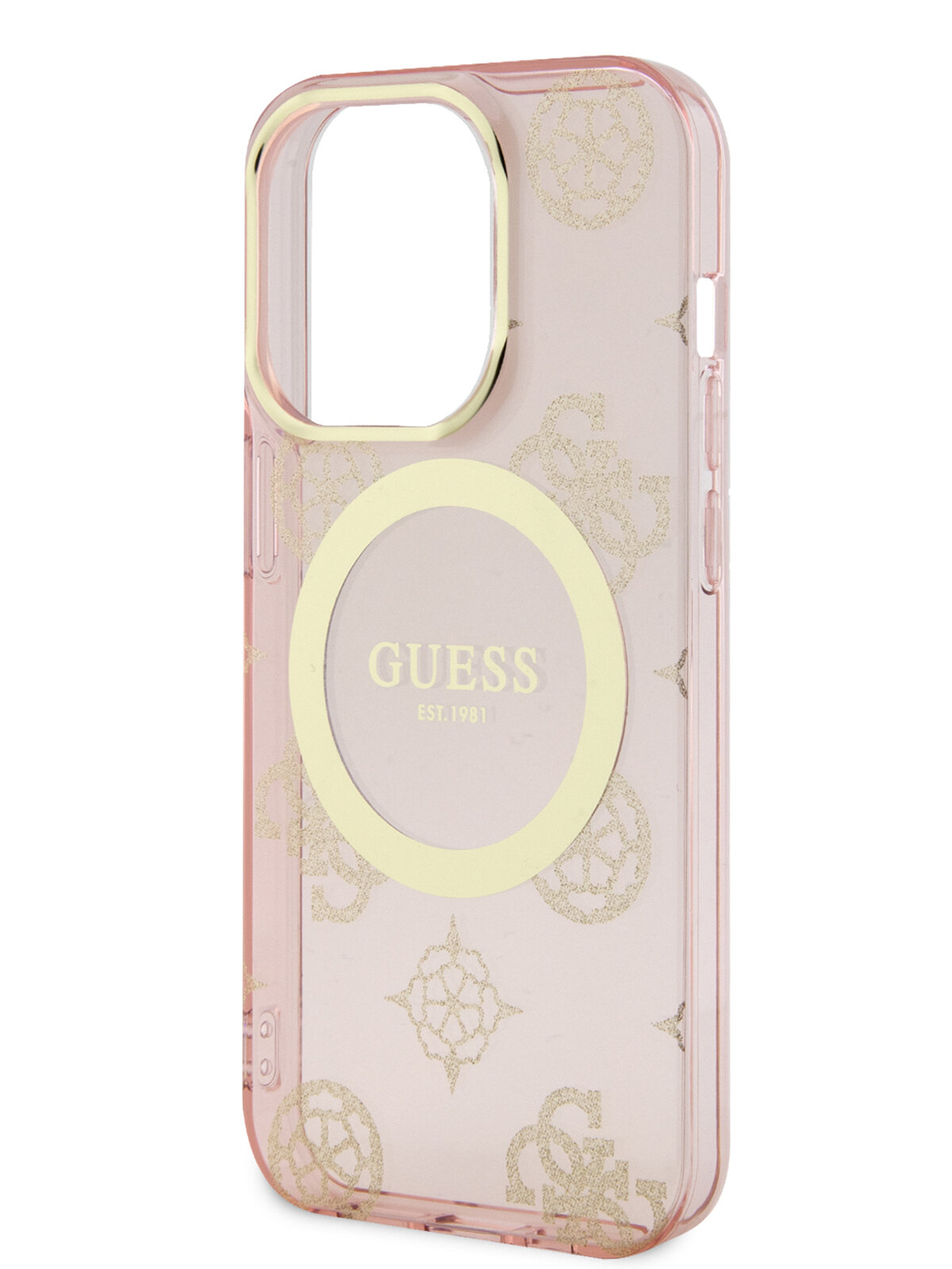 Guess для iPhone 14 Pro чехол MagSafe PC/TPU Peony Glitter Hard Pink/Gold
