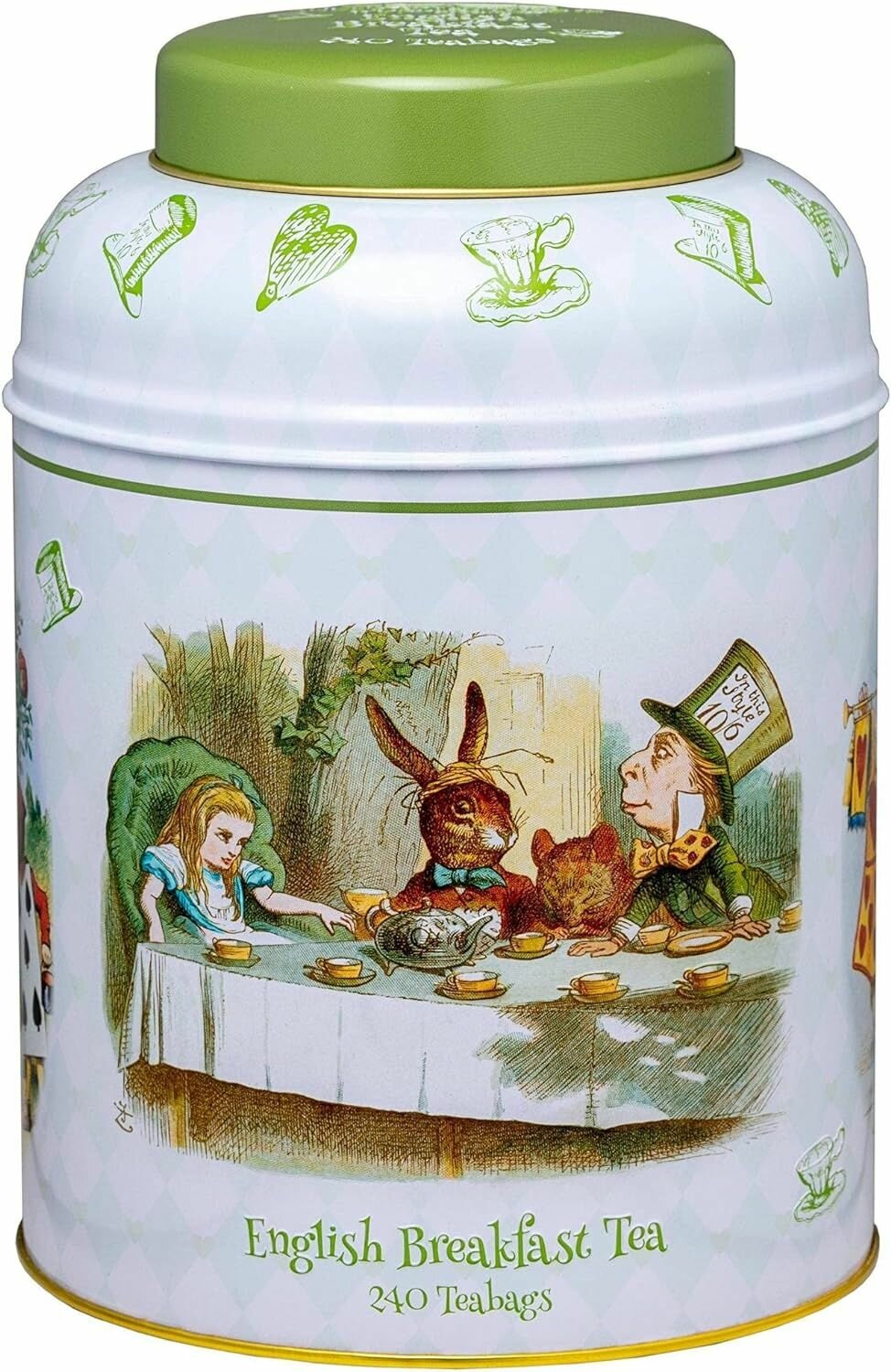 Черный чай New English Teas Midnight Alice in Wonderland, зеленая банка, 240шт
