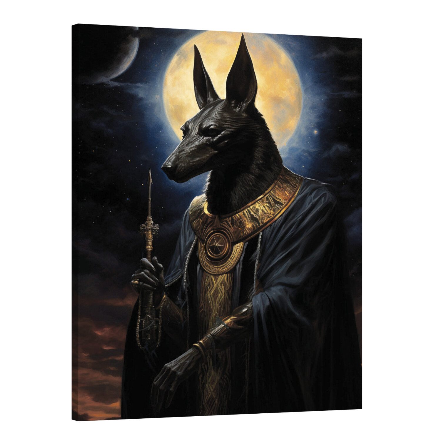 Интерьерная картина 50х70 "Анубис: хранитель тайн мистического прошлого"