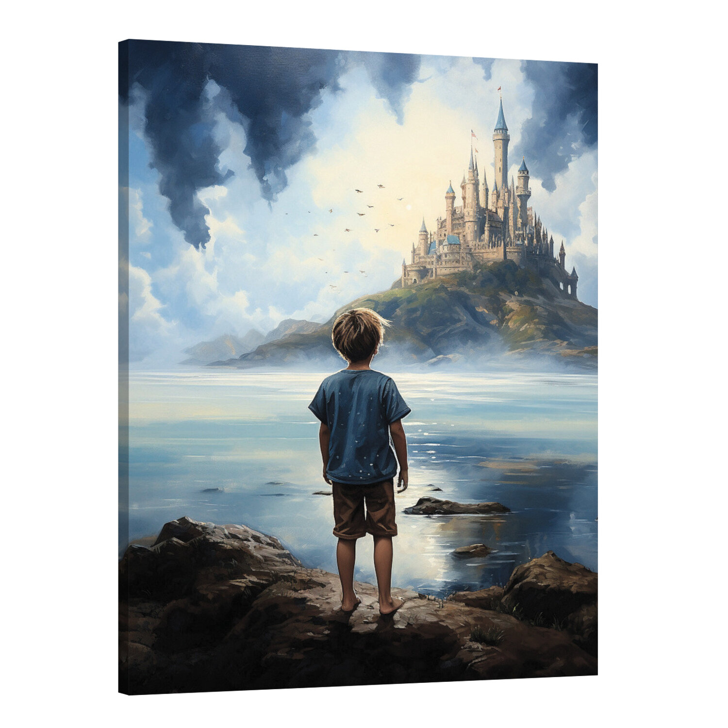 Интерьерная картина 50х70 "Мальчик и его мир фантазий: картина для мечтателей"