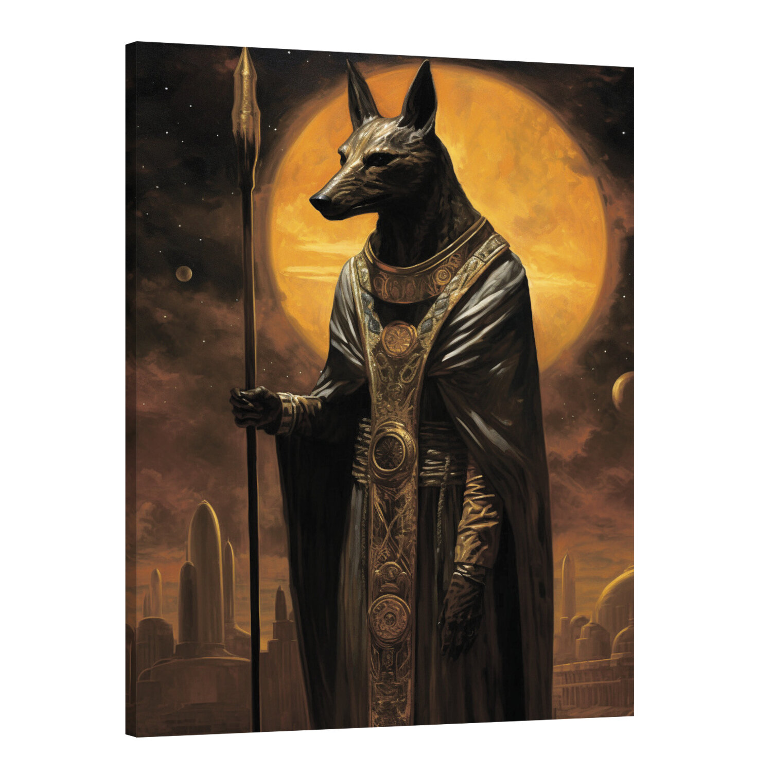 Интерьерная картина 50х70 "Анубис: покровительница усопших душ и судьбы"