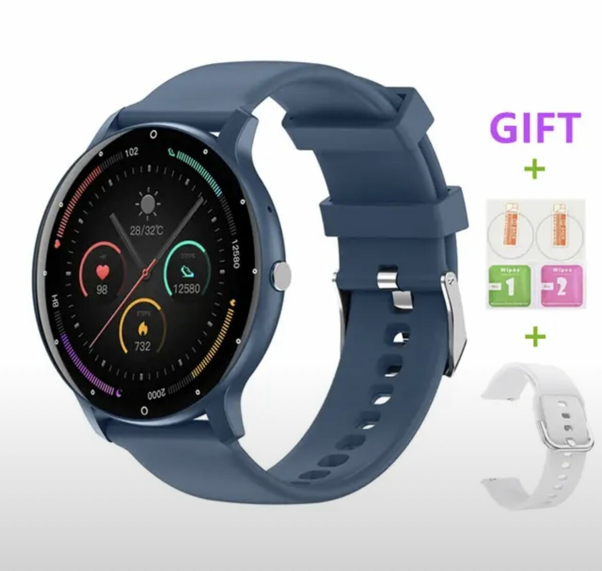 Смарт-часы BWSMRIG, спортивные с поддержкой bluetooth, пульсометром, монитором сна. Синий.