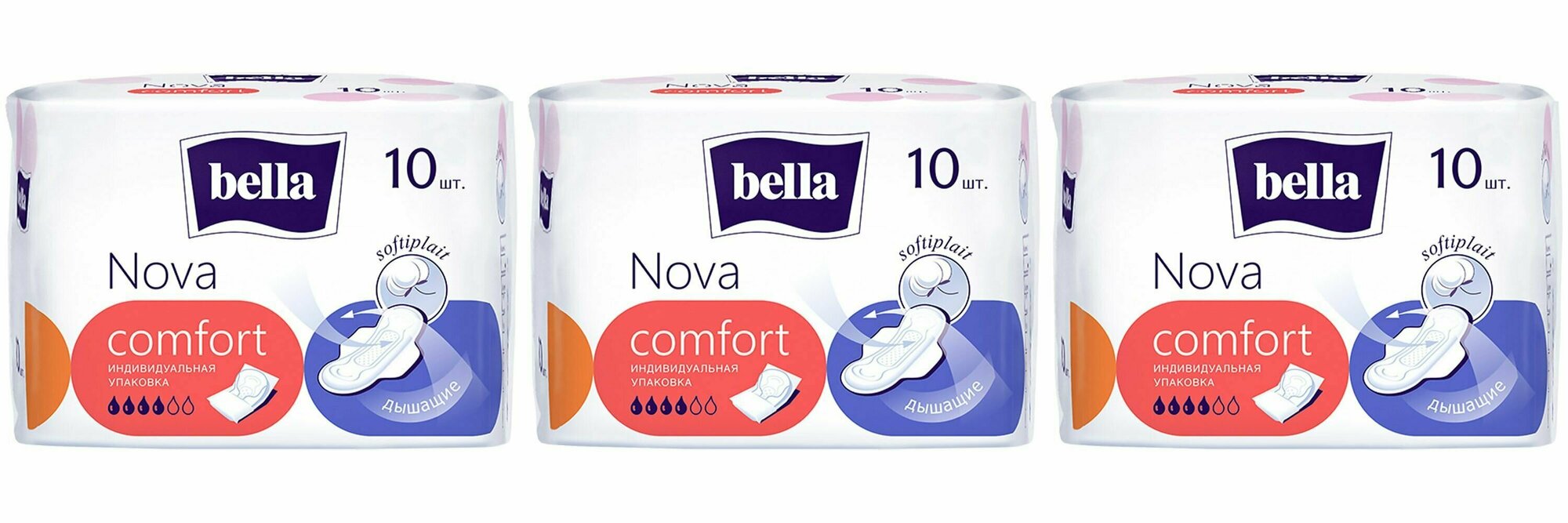 Bella, Прокладки гигиенические Nova Comfort, 10 шт/уп, 3 уп