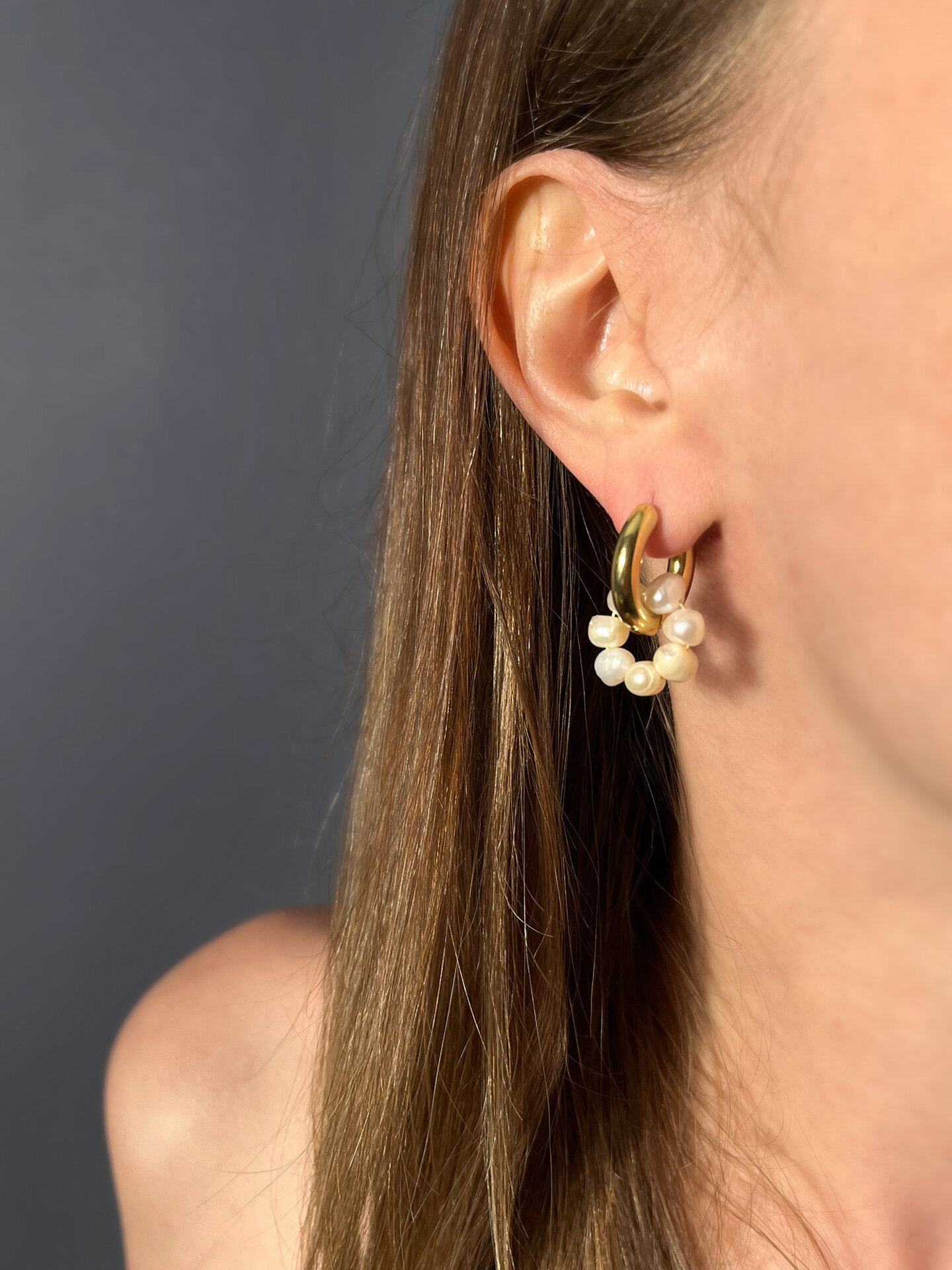 Серьги двусторонние, жемчуг пресноводный