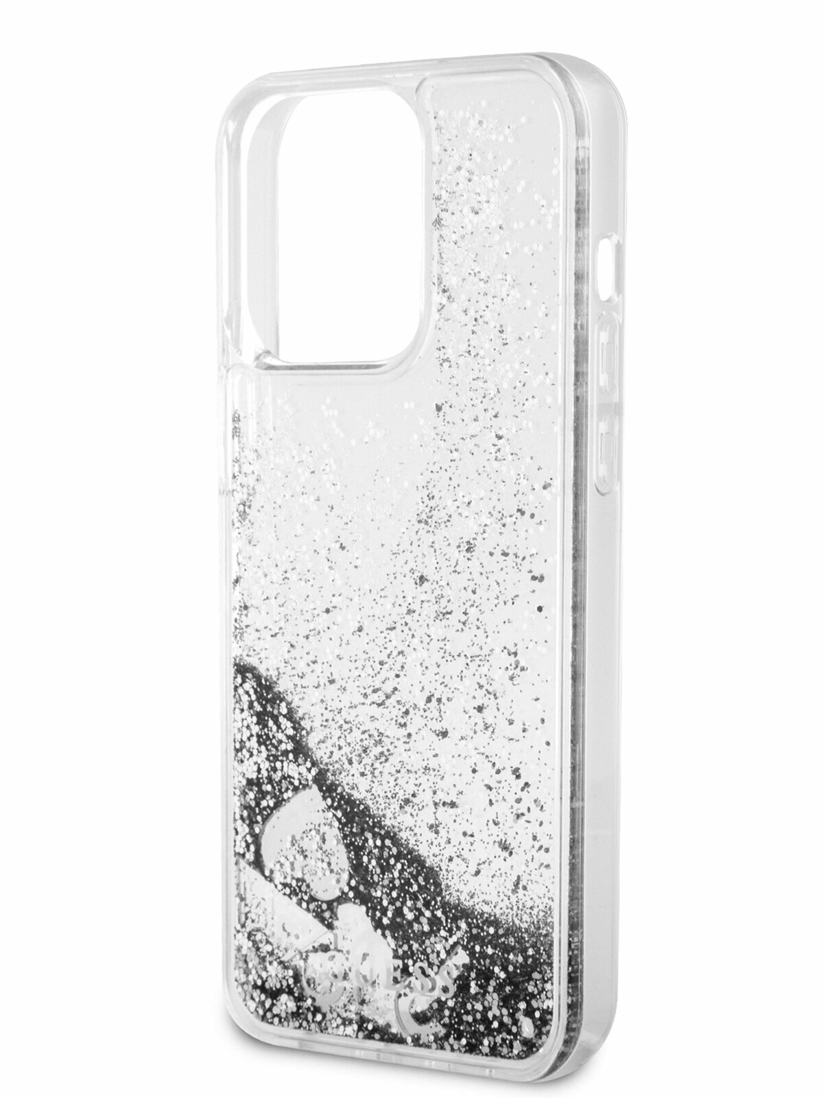 Guess для iPhone 15 Pro Max чехол Liquid Glitter Hard Hearts Silver