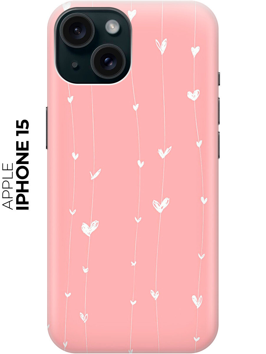 Силиконовый чехол на Apple iPhone 15 / Эпл Айфон 15 с рисунком "Сердечки на розовом фоне"