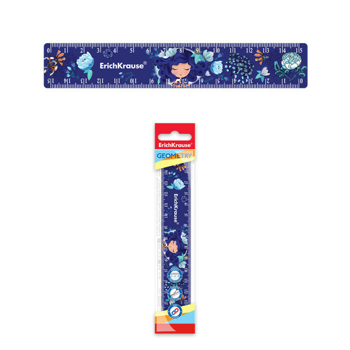 Линейка пластиковая Erich Krause Bluecurl, 15 см 55476
