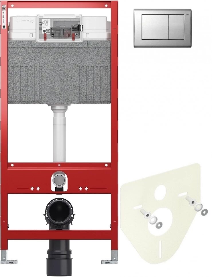 Инсталляция для унитаза Tece TECEplanus 9300302 + 9200010 + 9380014 + 9240320 с кнопкой смыва, нержавеющая сталь