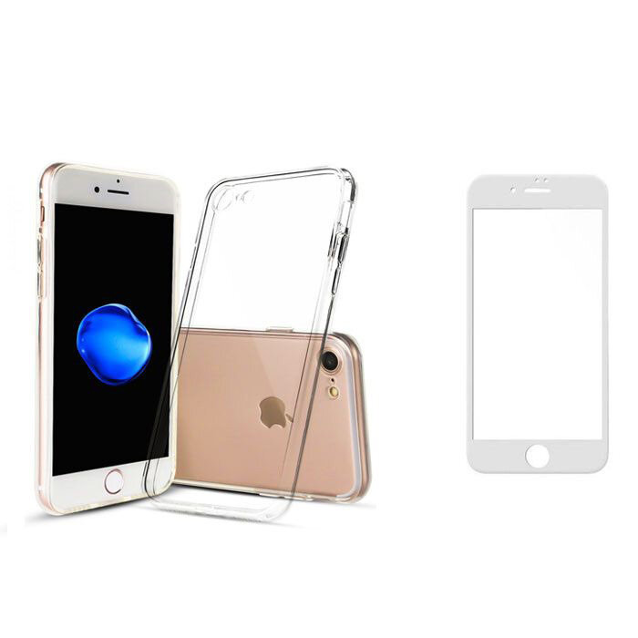 Комплект защитное стекло с рамкой + прозрачный чехол для iPhone 7 Plus, Remax Crystal Glass, белый