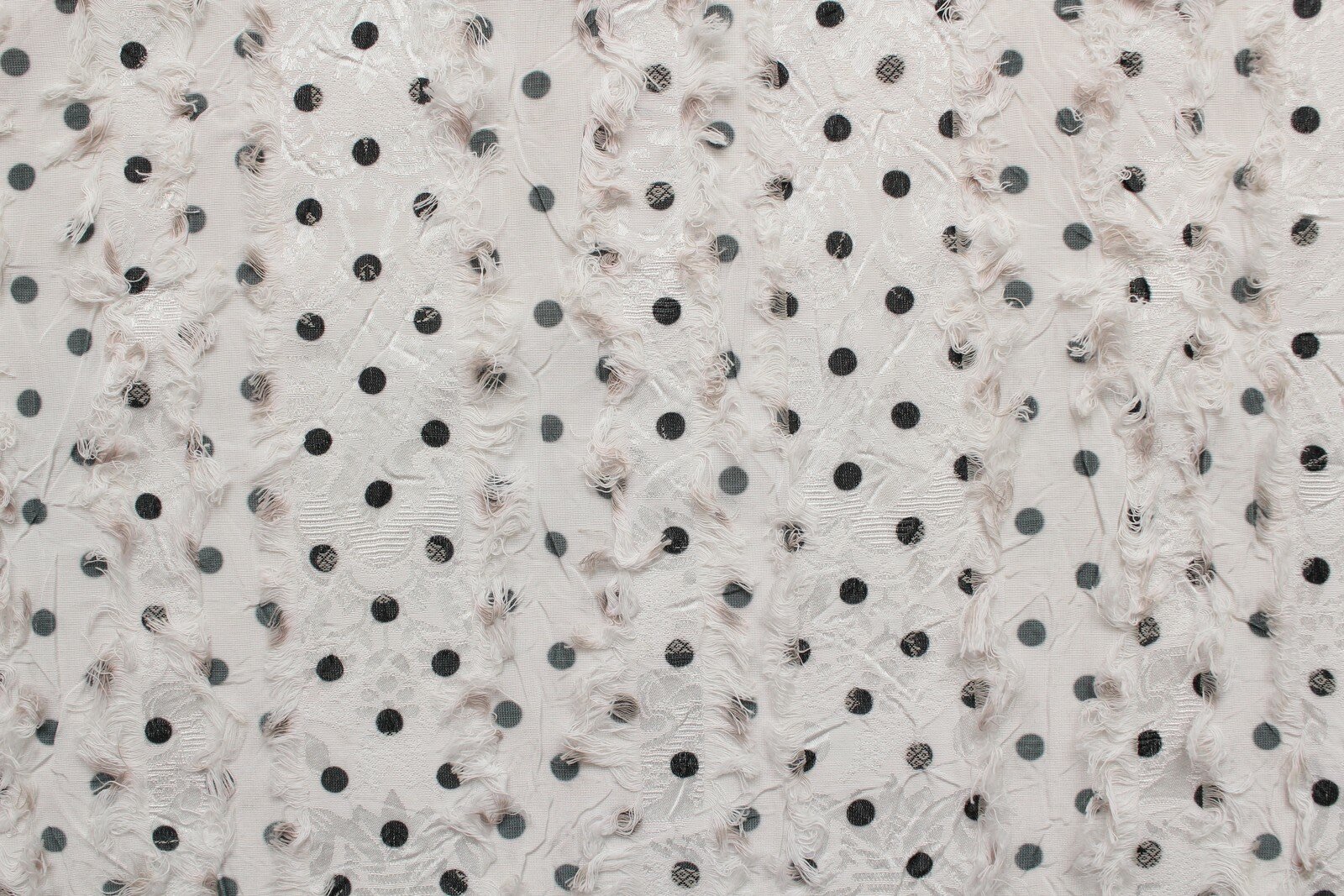 Ткань Хлопок-креш-жаккард белый с чёрными горошками и ресничками, ш150см, 0,5 м