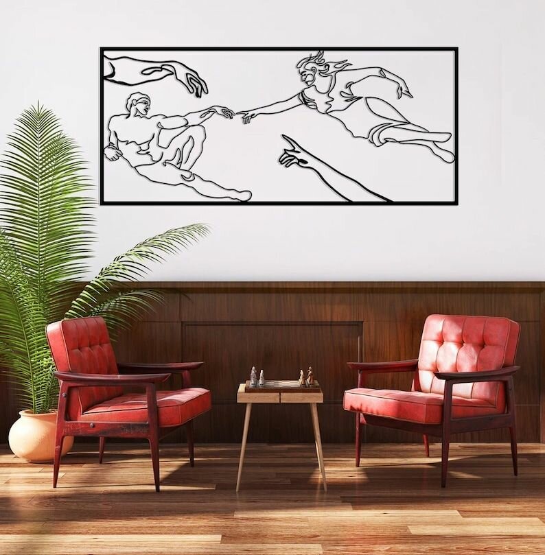 Декоративное панно деревянное, Сотворение Адама (черный цвет)