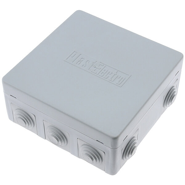 Коробка РЕ120015 распаечная открытой проводки пластиковая с сальниками 120х120х50мм IP54 серая (Пласт Электро) (4 шт. в комплекте)