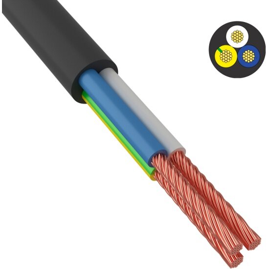 Провод Ккз ПВС 3x1,5 кв. мм, 150 метров, медный, ГОСТ, 01-8047-4