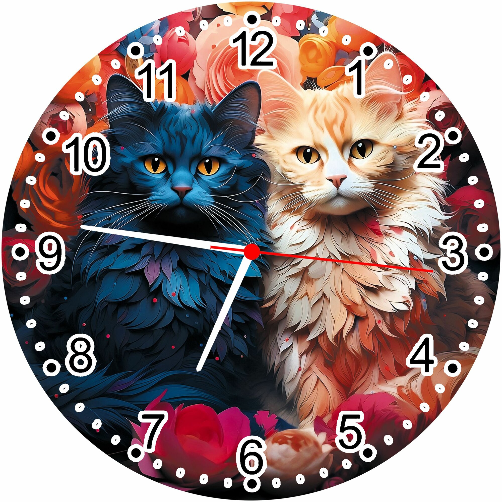 Коты удивительные /Кошки/ Часы из древесины прессованной (МДФ) D-27 см - 5 мм, Настенные и Настольные с подставкой в комплекте , бесшумные, поднимающие настроение, Уникальные, Авторские, стильные, оригинальные, Эксклюзив