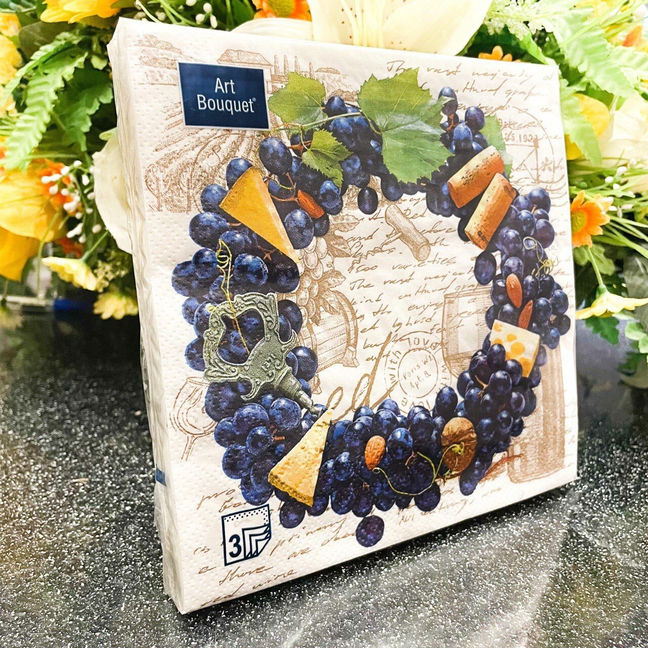 Салфетки Desna "Виноградный Венок", бумажные, с рисунком, 33x33 см