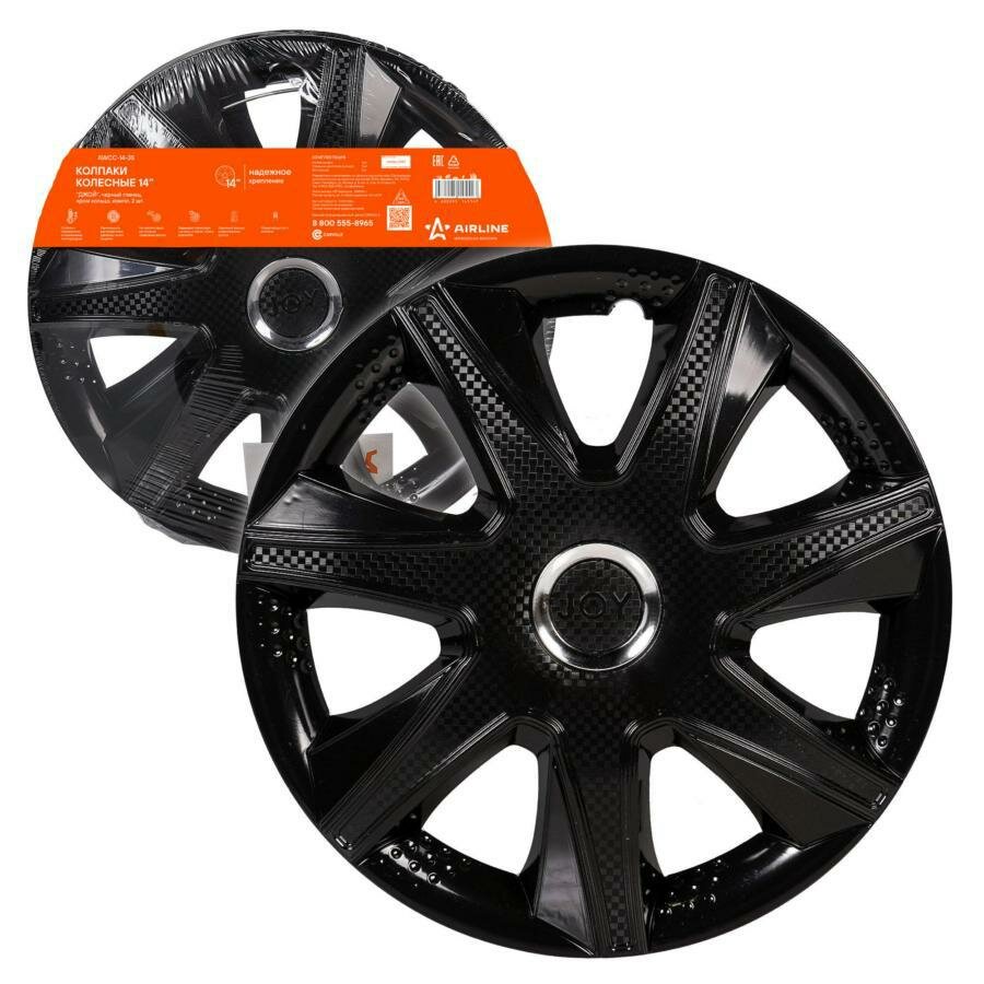 AIRLINE AWCC-14-35 Колпаки колесные 14" "Джой", черный глянец, хром кольцо, к-т 2 шт.