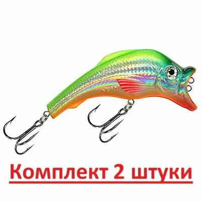 Воблер для рыбалки AQUA вопер 82mm, вес - 17,0g, цвет 104 (серебристо-зеленый клоун), 2 штуки в комплекте