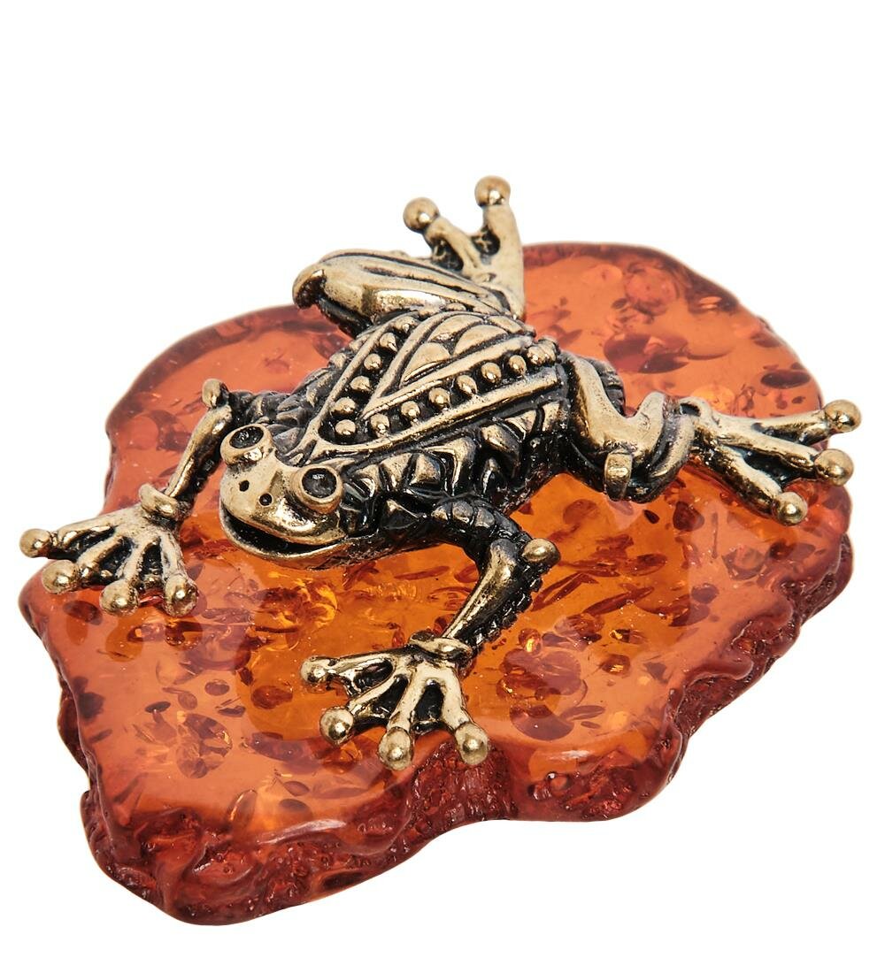 Фигурка Лягушка ажурная (латунь, янтарь) A2108880 Народные промыслы, бронзовый