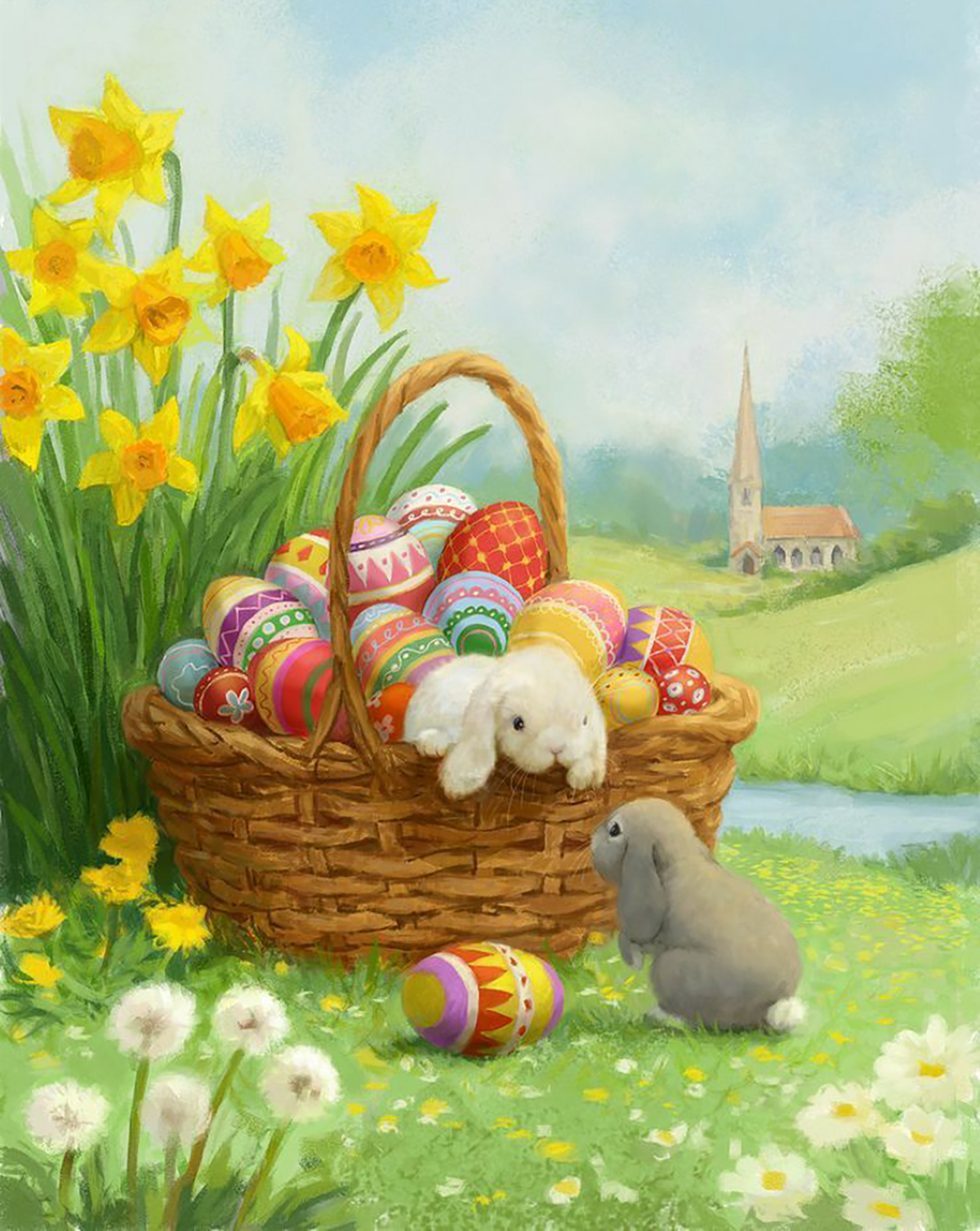 Картина по номерам "Пасхальные кролики" 40х50 см, хлопковый холст на подрамнике, акрил, АртТойс