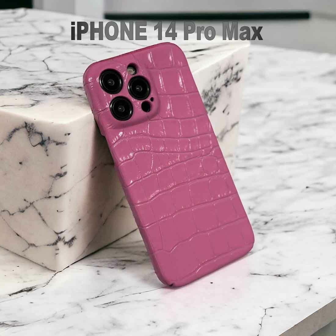 Чехол для IPhone 14 Pro Max из розовой кожи с защитой камер