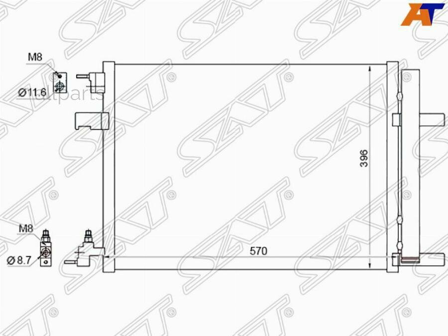 SAT ST-CH09-394-A0 Радиатор кондиционера Chevrolet Cruze 09-15 / Daewoo Lacetti 08-11 / Opel Astra 09-15 / Zafira 11-16