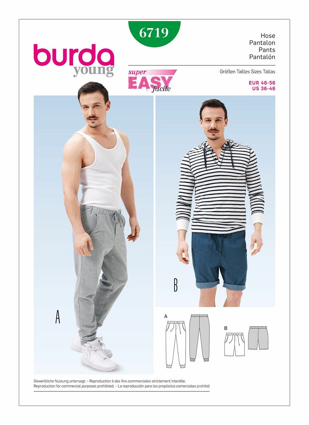 Выкройка BURDA №6719 Мужские брюки, шорты