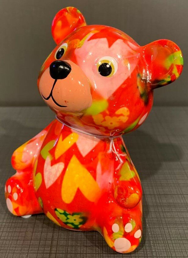 POMME PIDOU Медвежонок Тото маленький (красный с разноцветными сердечками)