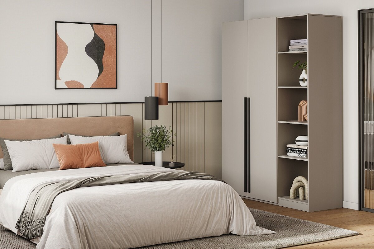 Шкаф распашной МебельЛэнд24 Лорена Пакс - 2.1 Кашемир 120x50x210 бежевый для одежды двухдверный