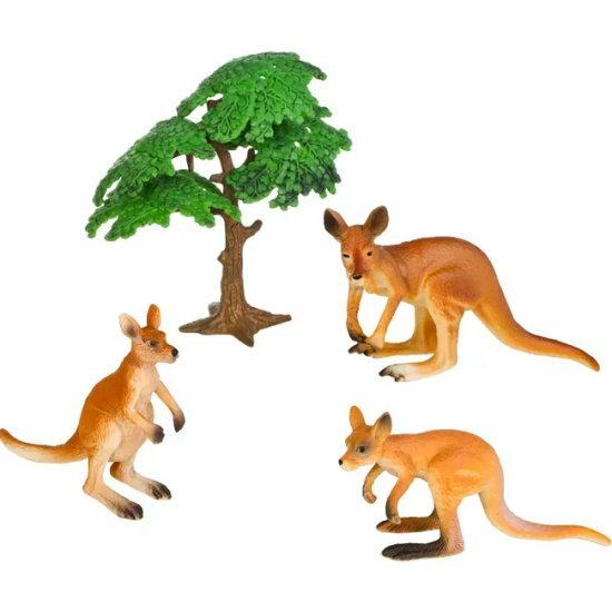 Набор фигурок Masai Mara MM211-208 серии "Мир диких животных": Семья кенгуру, 3 предмета (кенгуру папа и 2 детеныша)