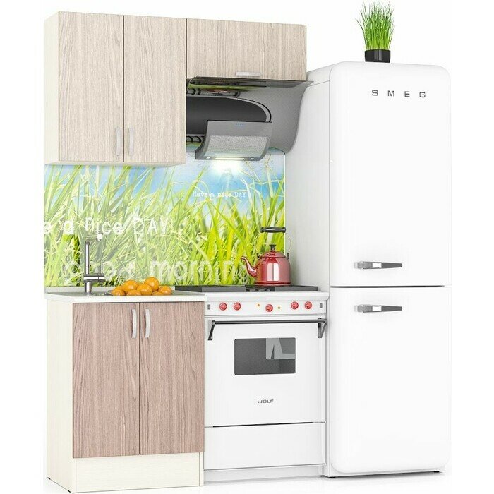 Кухня Мери 02 цвет ясень шимо светлый/ темный, столешница сахара белая ШхГхВ 120х30х67 см./60х60х85 см.