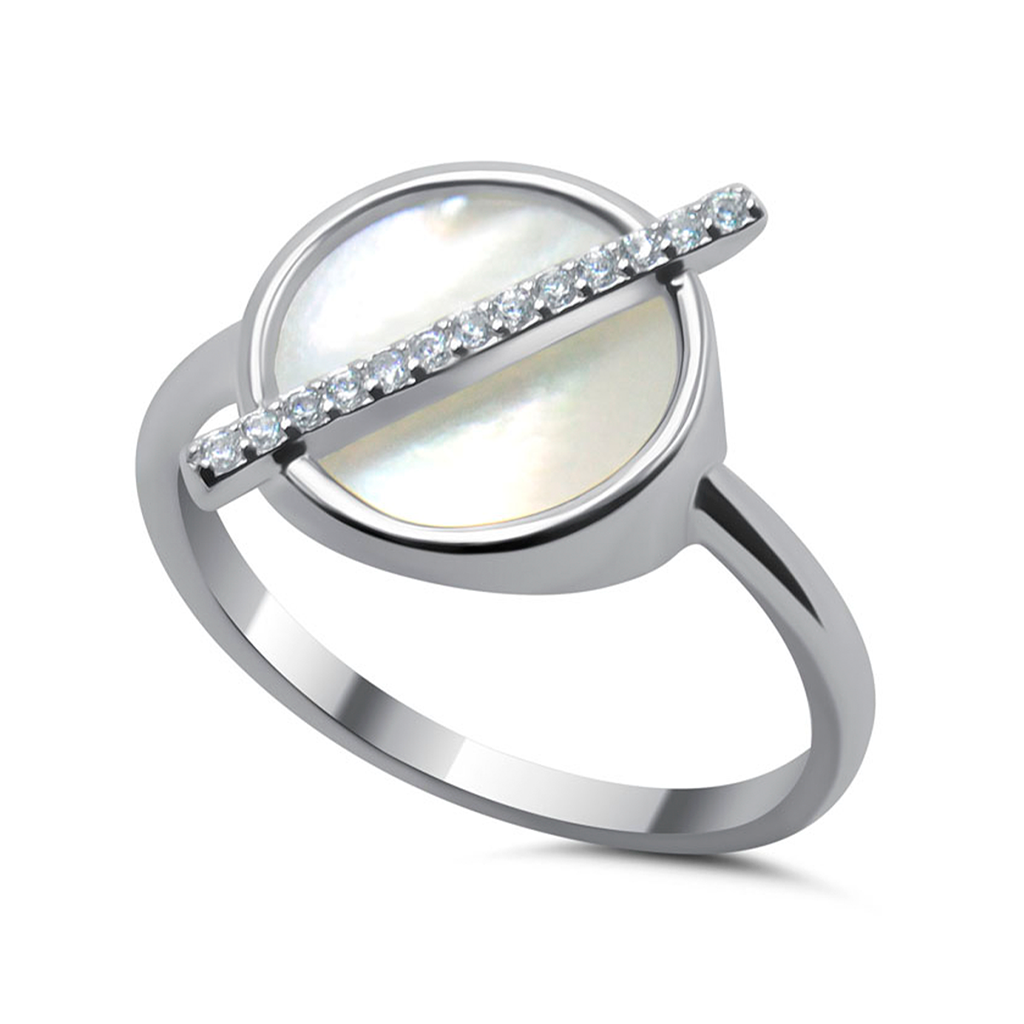 Перстень, серебро, 925 проба, родирование, перламутр, фианит