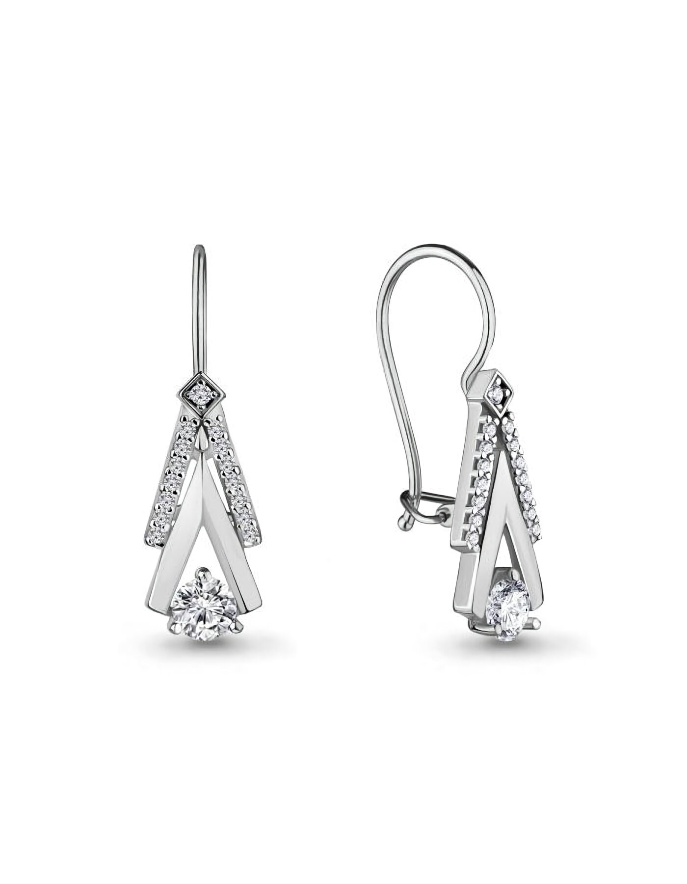 Серьги, серебро, 925 проба, родирование, фианит