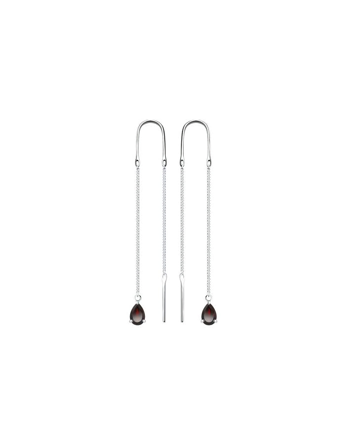 Серьги цепочки, серебро, 925 проба, родирование, гранат