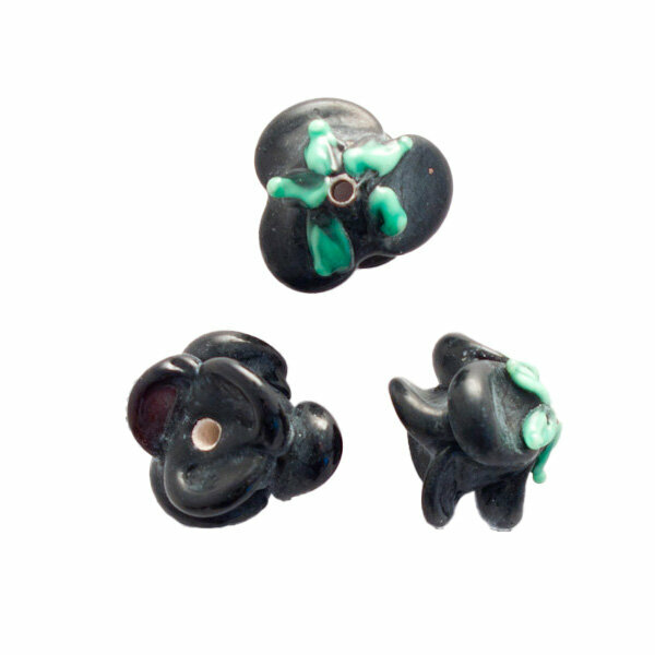 Бусина лэмпворк, 14х11мм, роза, черная, 1 шт.