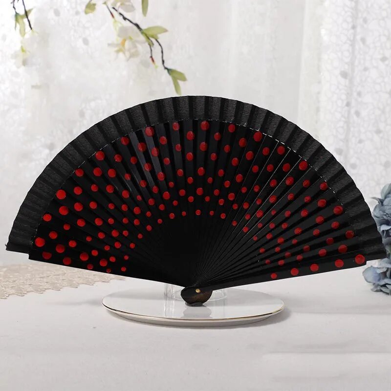 Деревянный складной веер Черный, 6