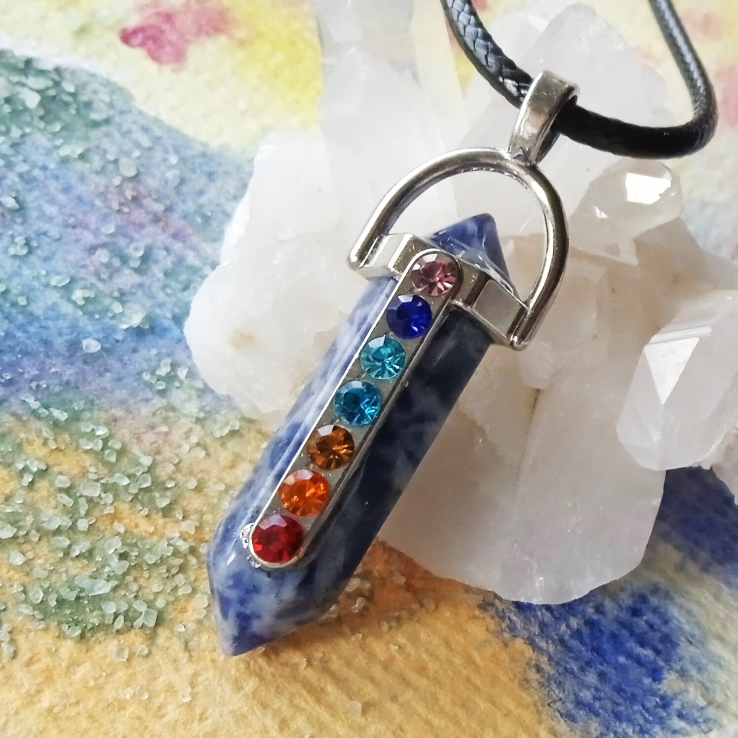 Маятник подвеска 7 Чакр Содалит на шнурке, оберег, биолокация, гадание, диагностика организма, поиск клада