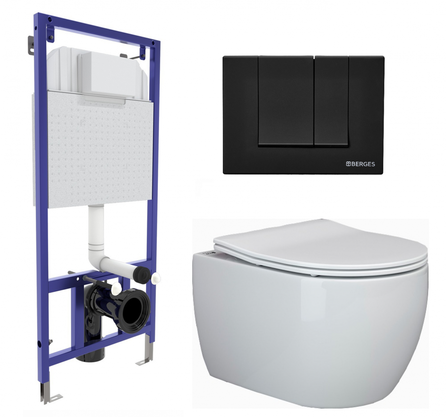Комплект 3 в 1 инсталляция Berges Wasserhaus Novum 040245 + Унитаз подвесной Ceramica Nova Play CN3001 + кнопка черная
