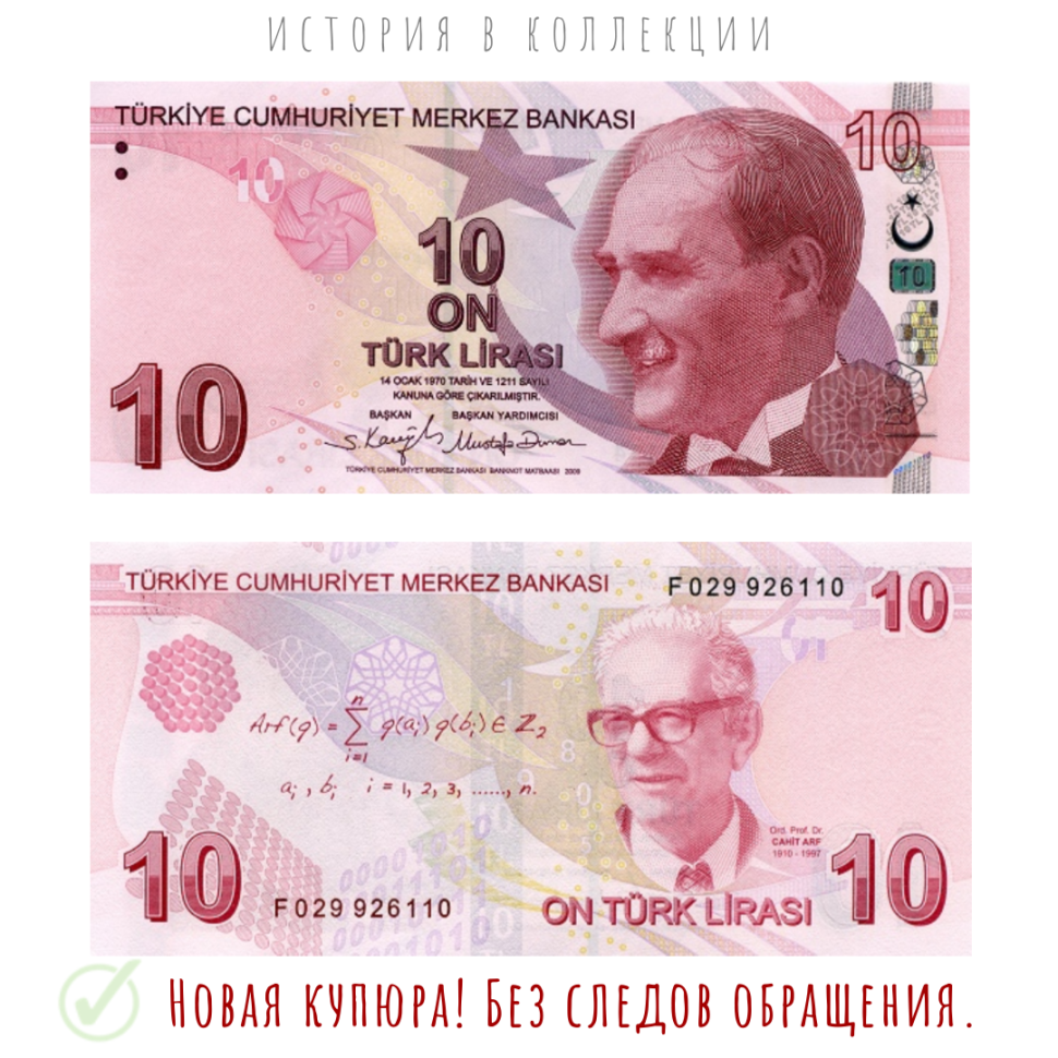 Турция 10 лир 2009 Турецкий математик Джахит Арф UNC